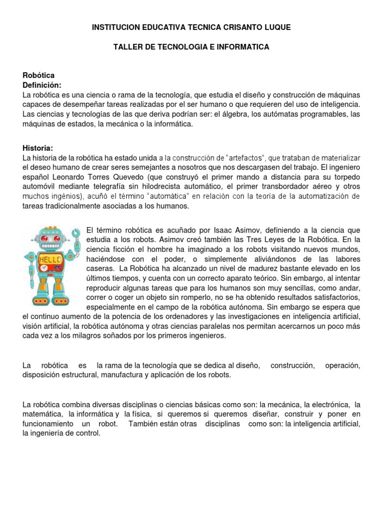 Taller De Robótica Educativa Pdf Robótica Robot