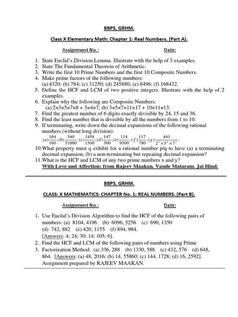Math Assignment Real Numbers | PDF | Numbers | Prime Number