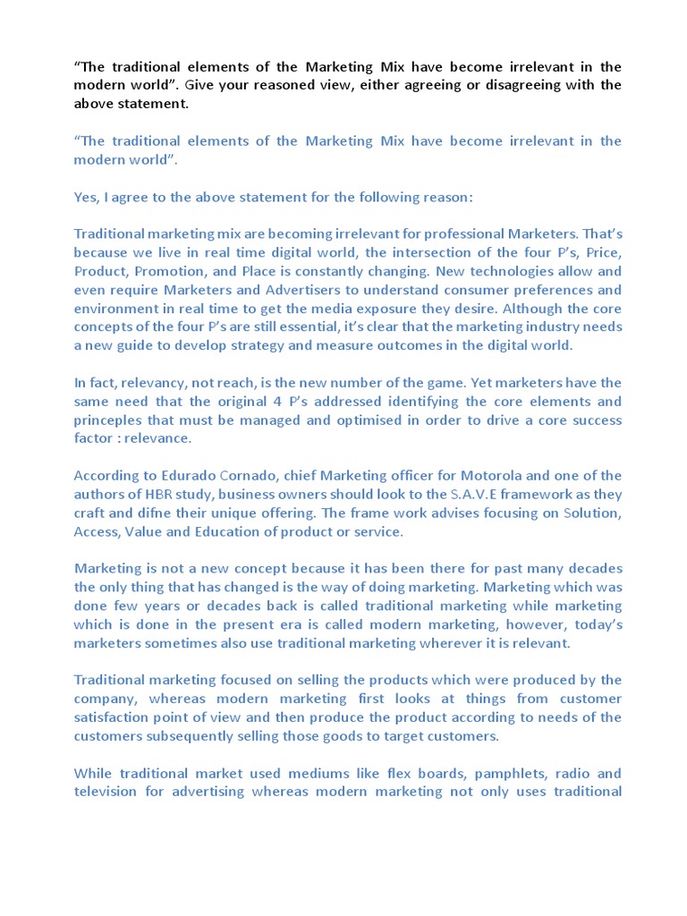 The Traditional Elements of The Marketing Mix Have Become Irrelevant in ...