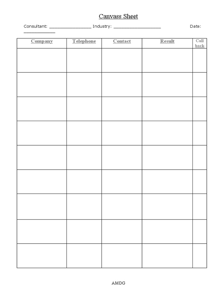 Canvass Sheet Template for Consultants | PDF