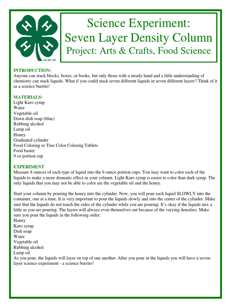 Science Experiment: Seven Layer Density Column: Project: Arts & Crafts ...