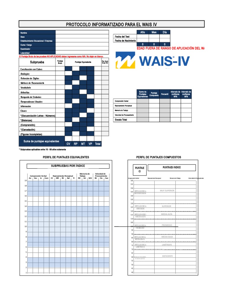 Corrector Wais IV Version Pro en Blanco - Copia | Escala de ...