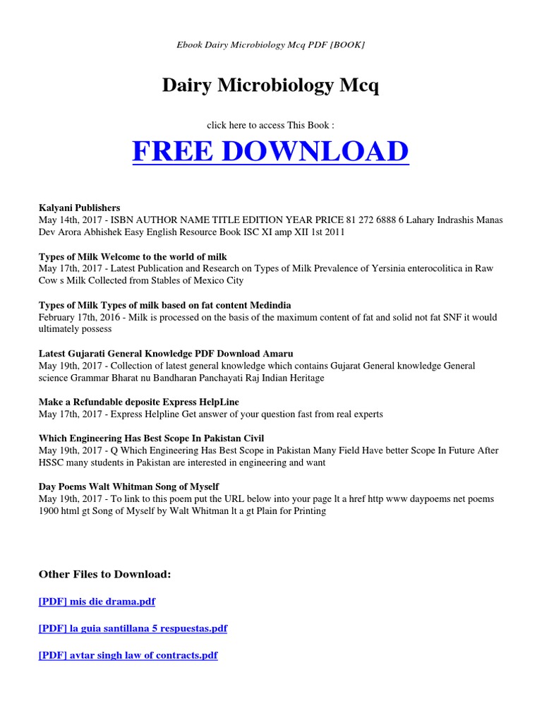 Dairy Microbiology MCQ | PDF