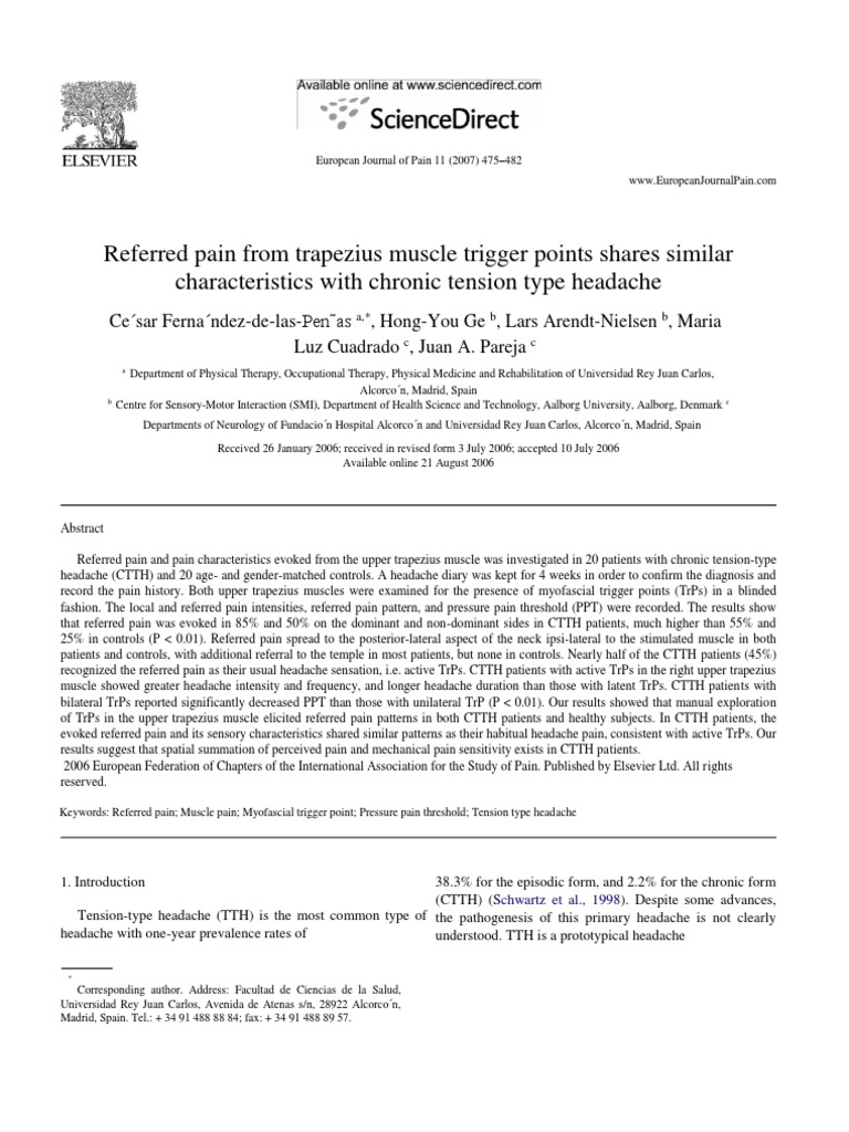 Referred Pain From Trapezius Muscle Trigger Points Shares Similar | PDF ...