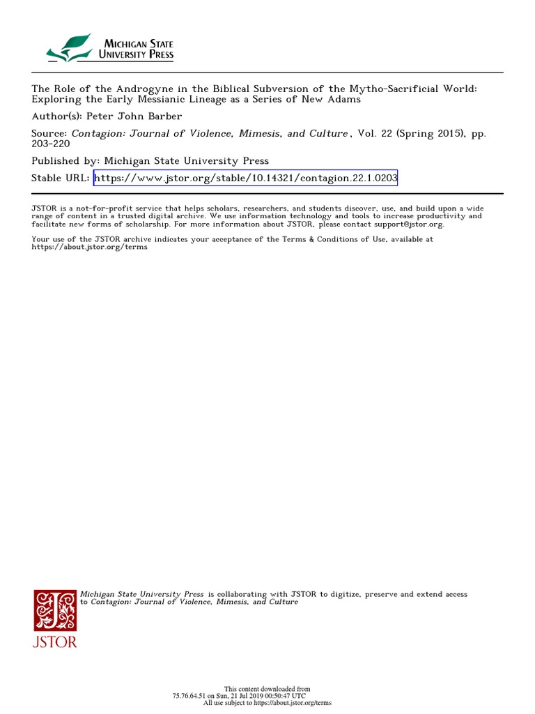 The Role of The Androgyne in The Biblical Subversion of The Mytho ...