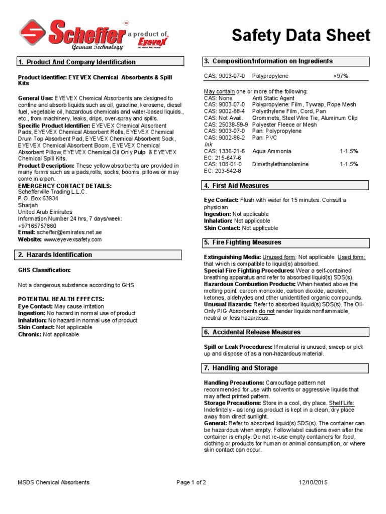 Msds Chemical Spill Kits - Eyvex | PDF | Safety | Occupational Safety ...