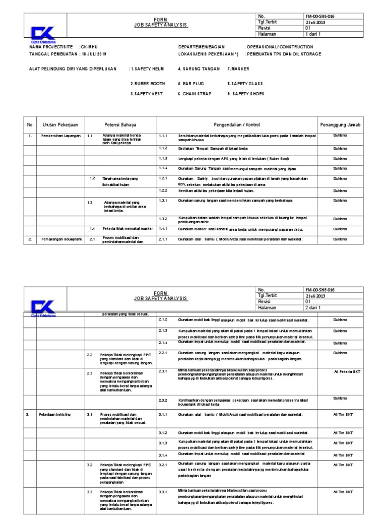 1.jsa Tps & Oil Strorage CK Final | PDF