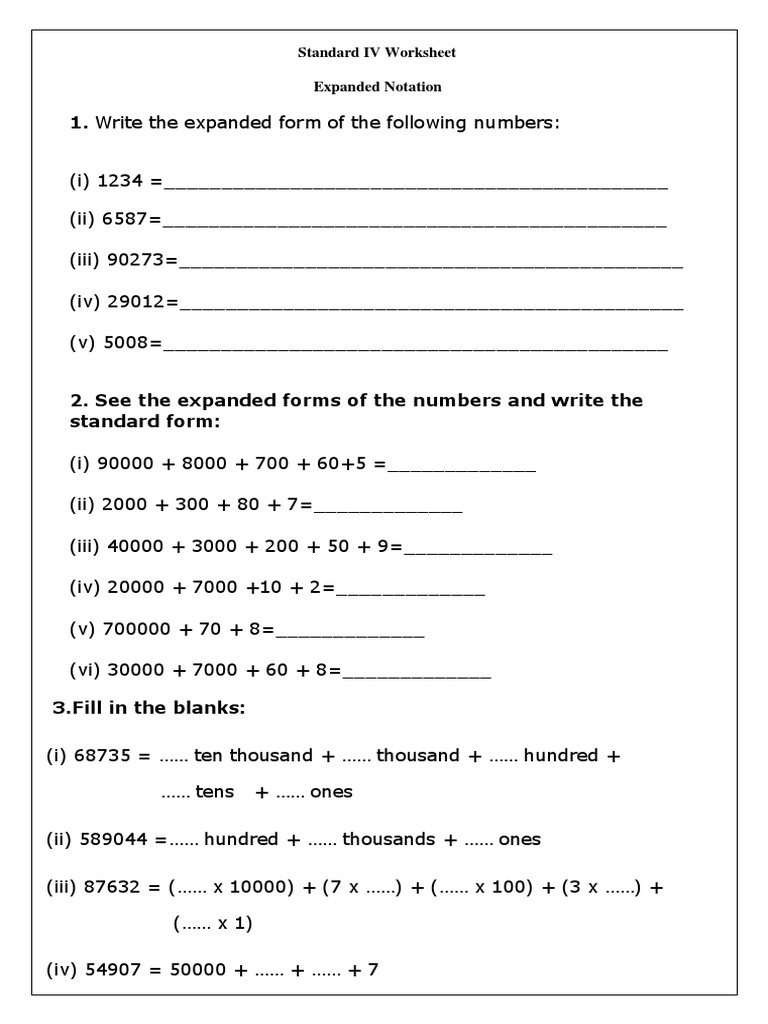 write-the-expanded-form-of-the-following-numbers-standard-iv