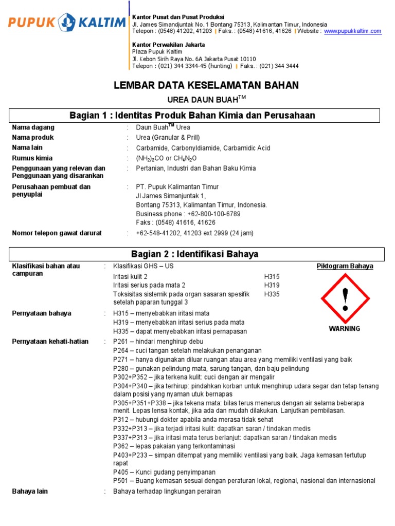 7-22-2019 Msds Urea Pkt-Ind | PDF