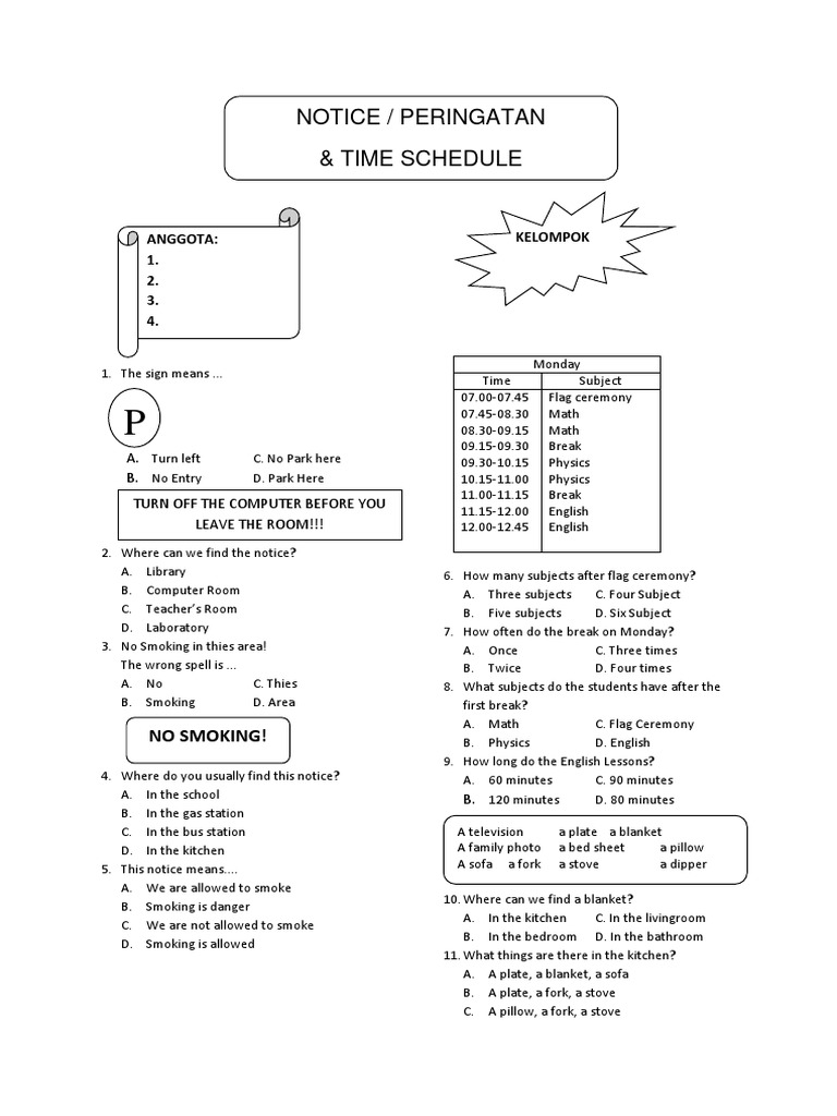 Notice / Peringatan & Time Schedule: Anggota: 1. 2. 3. 4. Kelompok ...