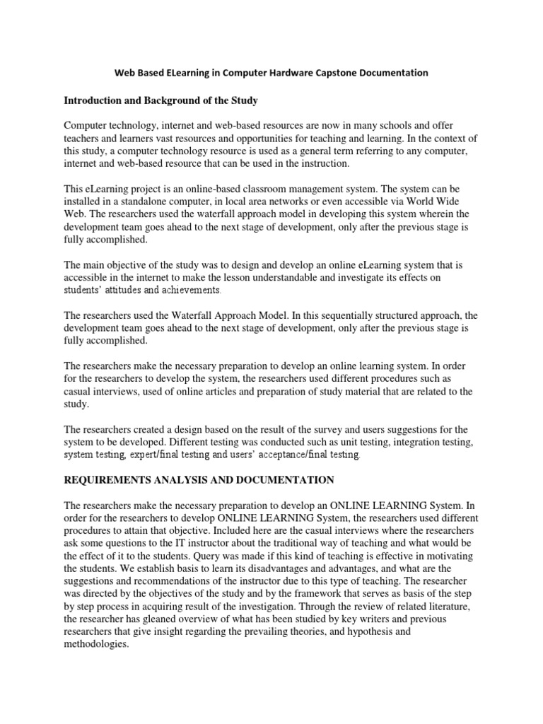 Web Based Elearning In Computer Hardware Capstone Documentation Pdf Educational Technology 