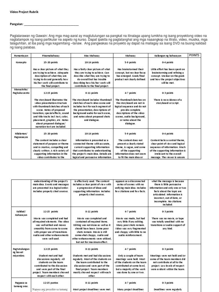 Video Project Evaluation Rubric | PDF | Information | Cognition