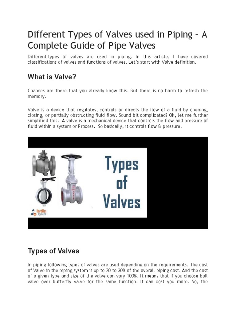 Different Types of Valves Used in Piping | PDF | Valve | Home Appliance