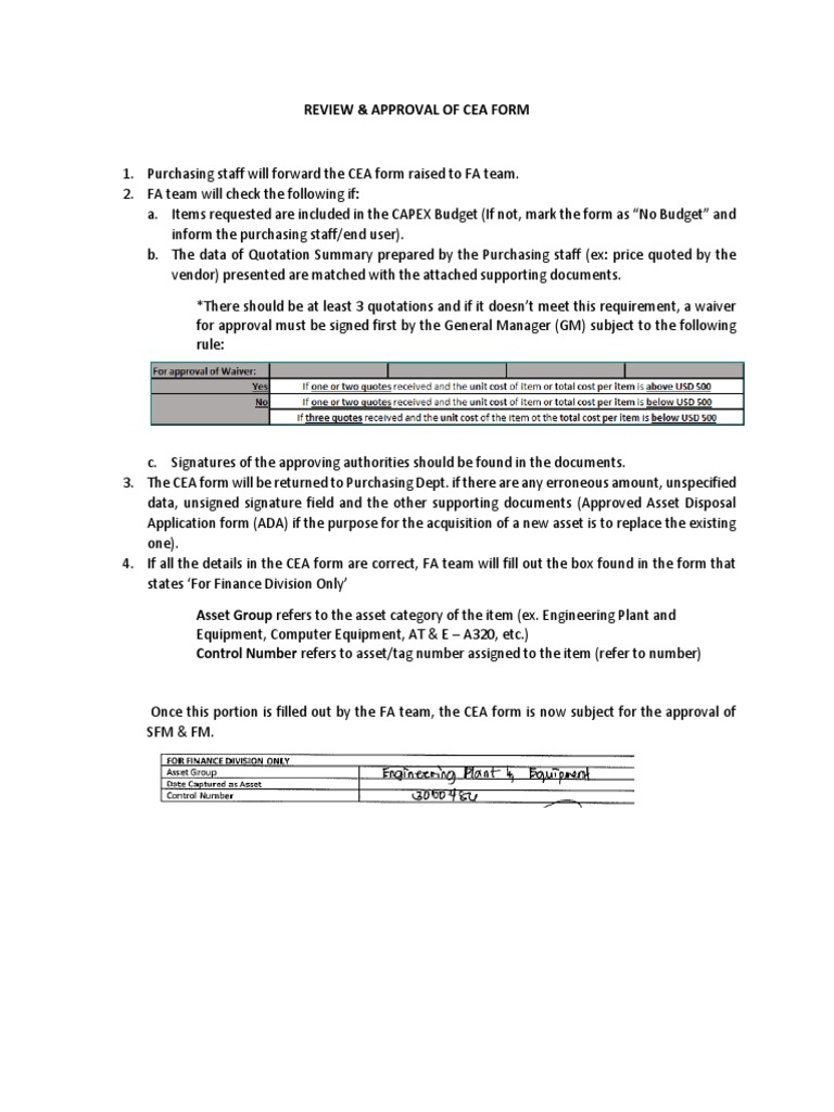 Review & Approval of Cea Form | PDF