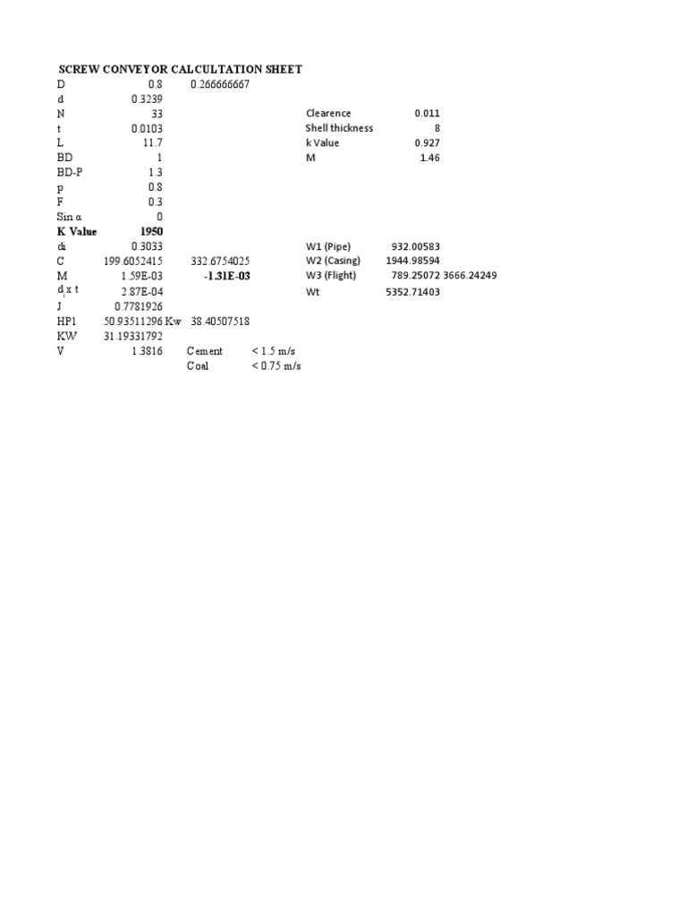 Screw Conveyor Calculation Guide | PDF | Metrology | Mechanical Engineering
