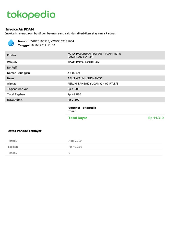 Contoh Nota Pembayaran Pdam | PDF