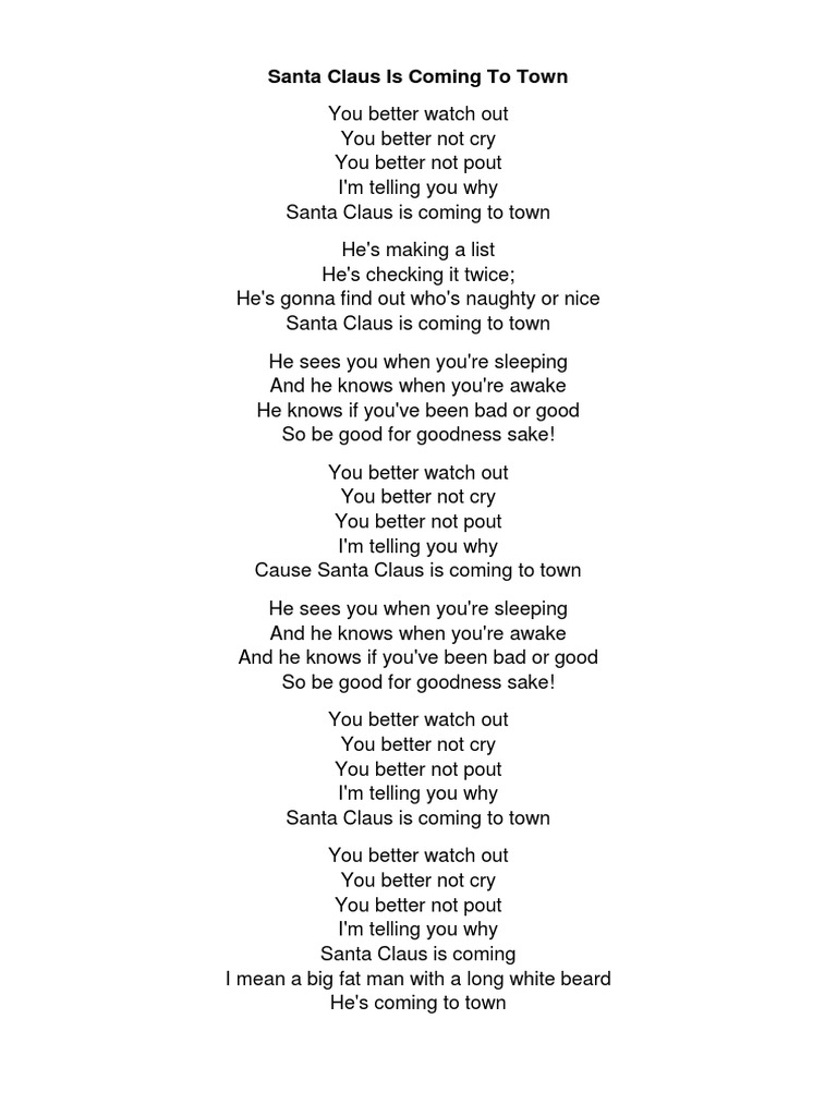 Santa Claus Is Coming To Town Lyrics