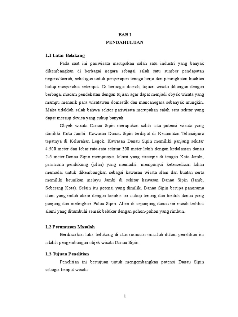 Pengembangan Danau Sipin Sebagai Destina | PDF