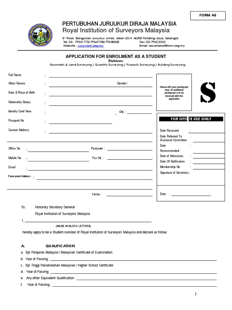 A5 Form for Student Membership Application | PDF | Educational ...