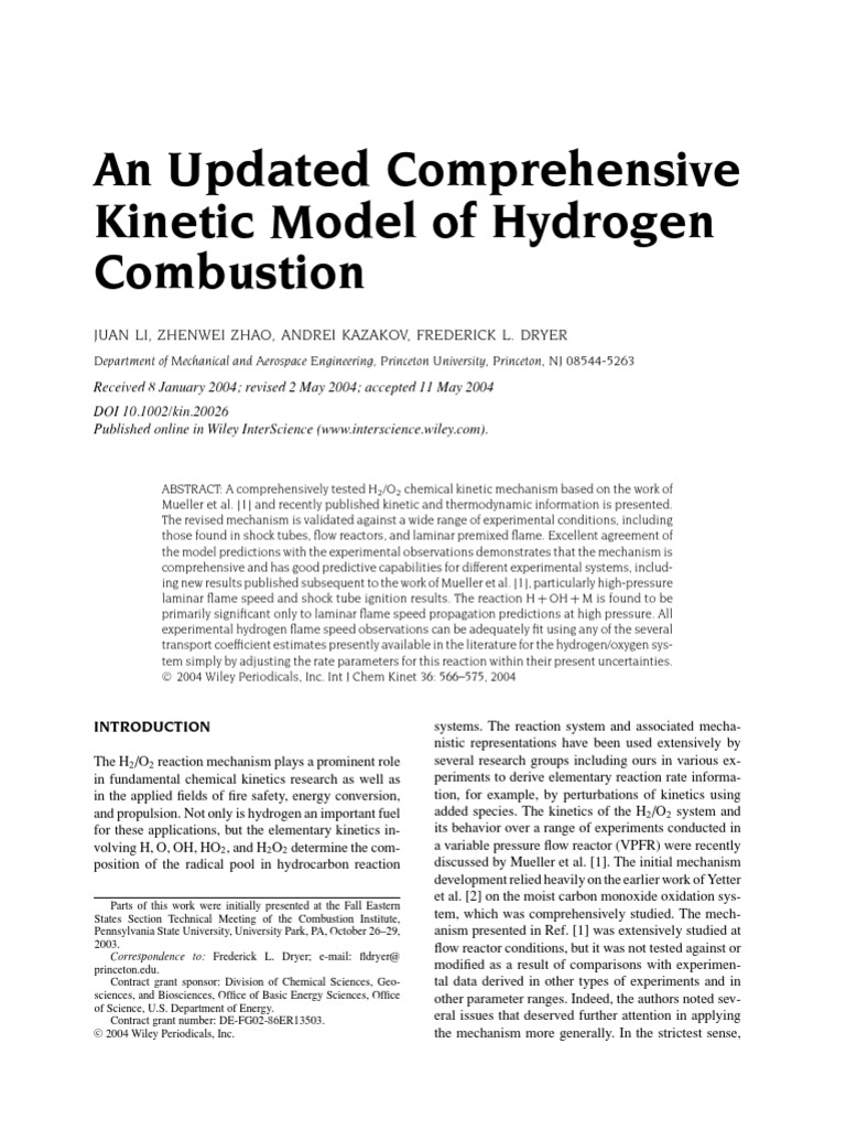 Hydrogen Combustion Kinetics Update | PDF | Reaction Rate | Chemical ...