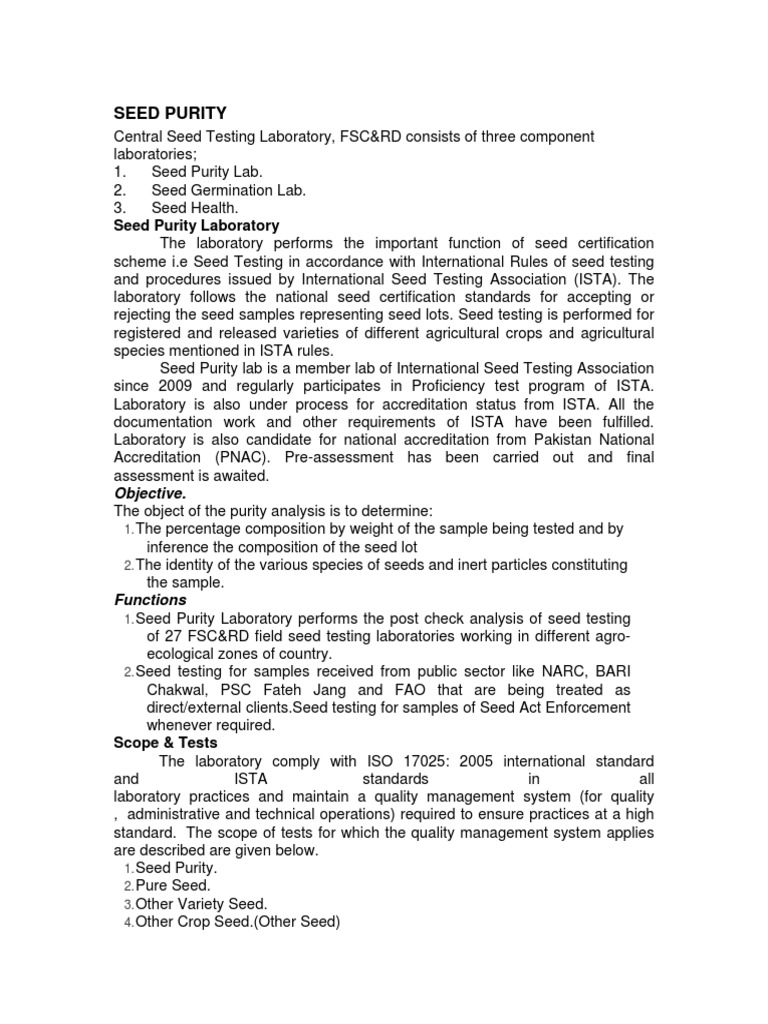 Seed Purity Laboratory | PDF | Seed | Laboratories