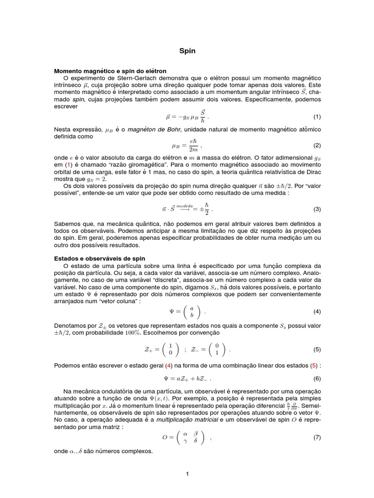 Spin Do Eletron Pdf Spin Física Elétron