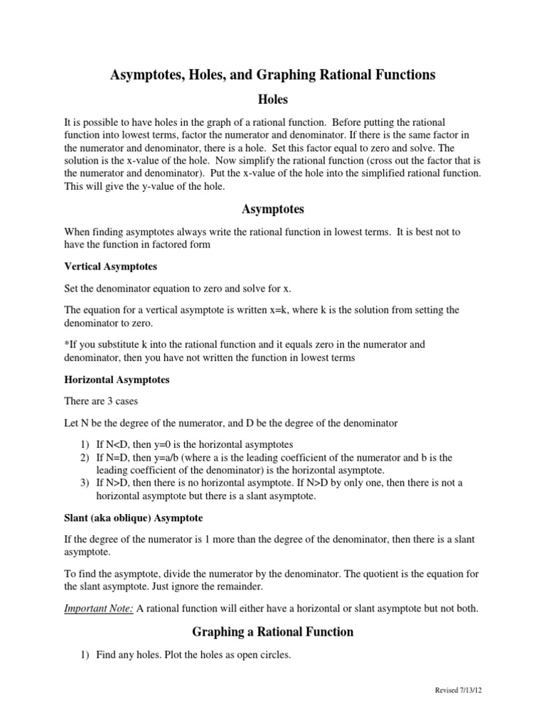 Asymptotes, Holes, and Graphing Rational Functions | PDF | Asymptote ...