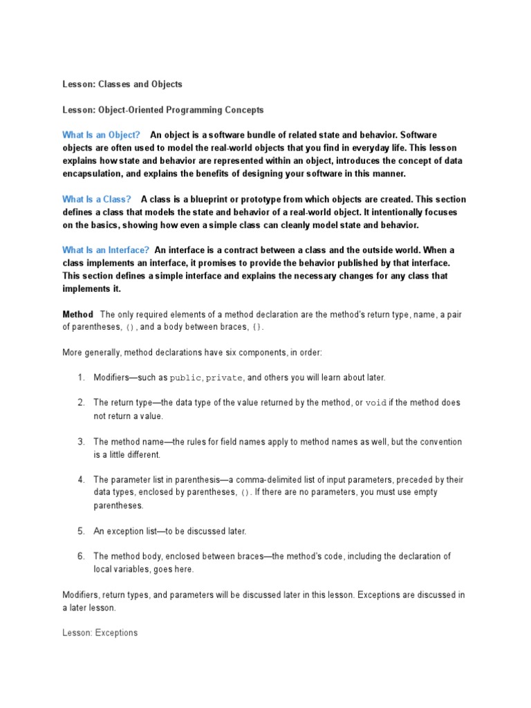 Lesson Classes And Objects Lesson Object Oriented Programming Concepts Pdf Class Computer