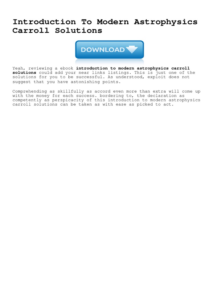 Introduction To Modern Astrophysics Carroll Solutions | PDF