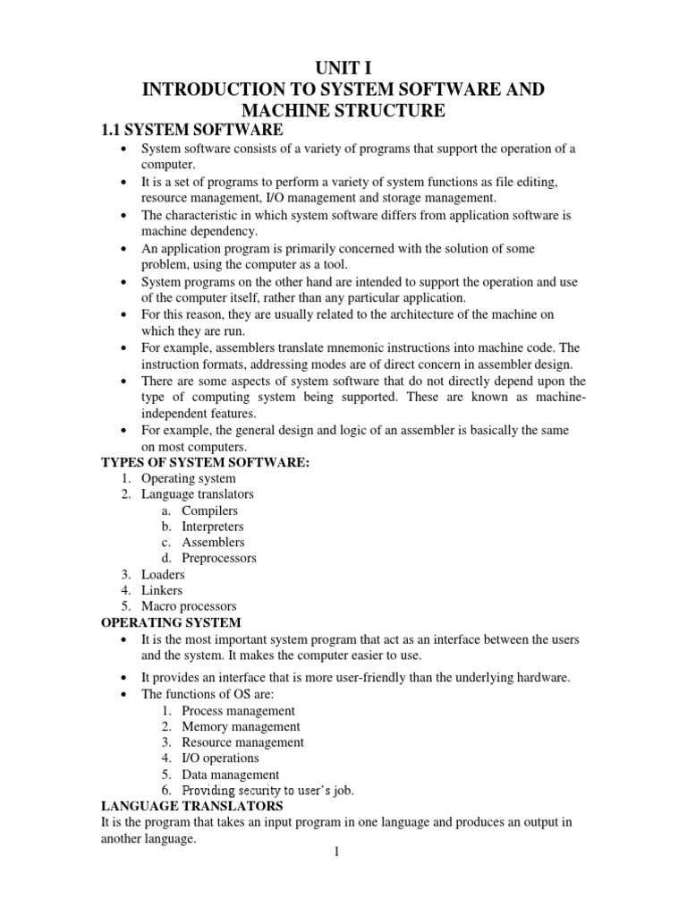 Unit I Introduction To System Software and Machine Structure | PDF ...