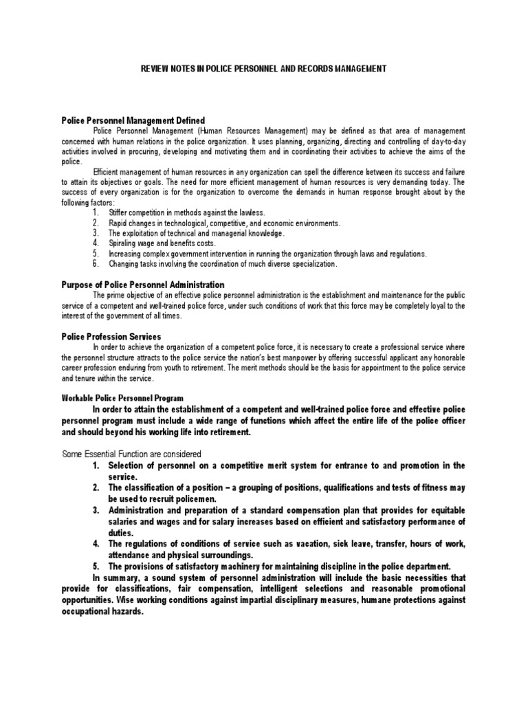 Review Notes in Police Personnel and Records Management | PDF ...