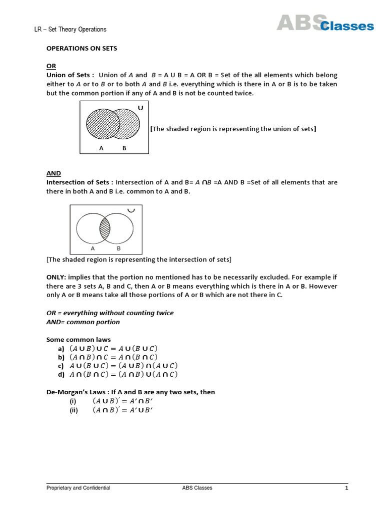 Set Theory Operations | PDF