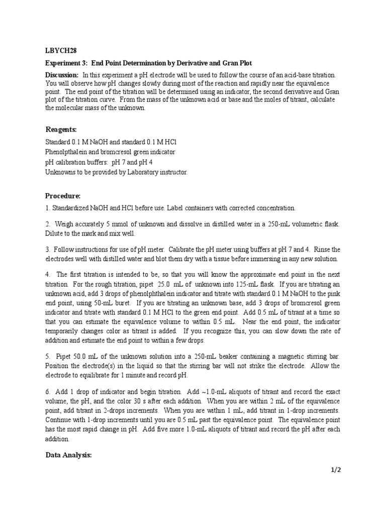 Expt 3 - End Point Determination by Derivative and Gran Plot | PDF ...