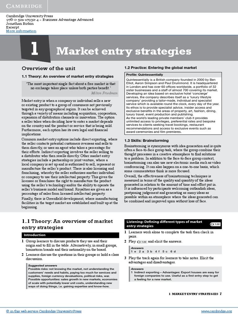 Business Advantage Advanced Teachers Book Sample Pages | PDF | Franchising | Brainstorming