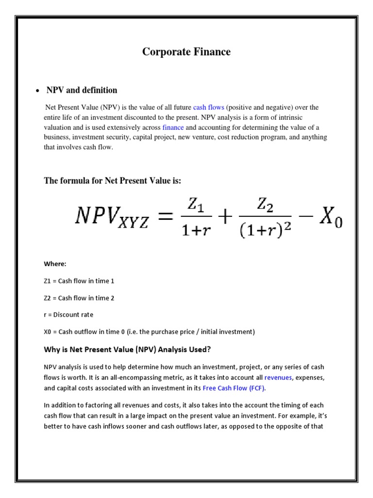Corporate Finance: NPV and Definition | PDF | Internal Rate Of Return ...