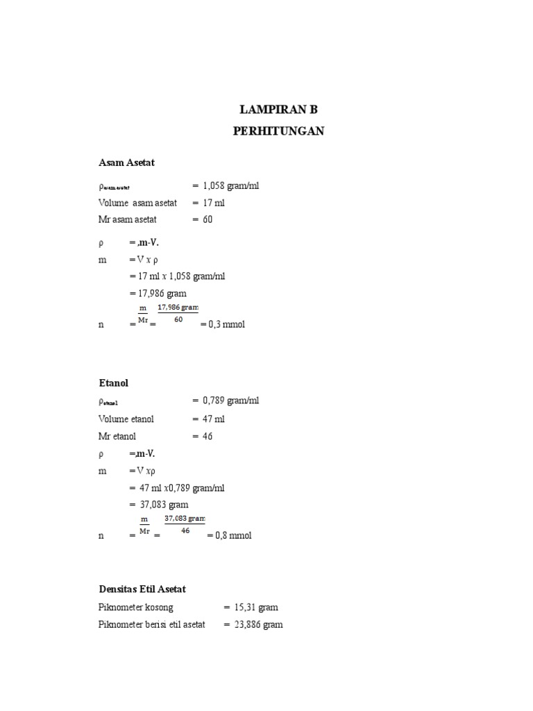 Lampiran B Perhitungan: Asam Asetat | PDF
