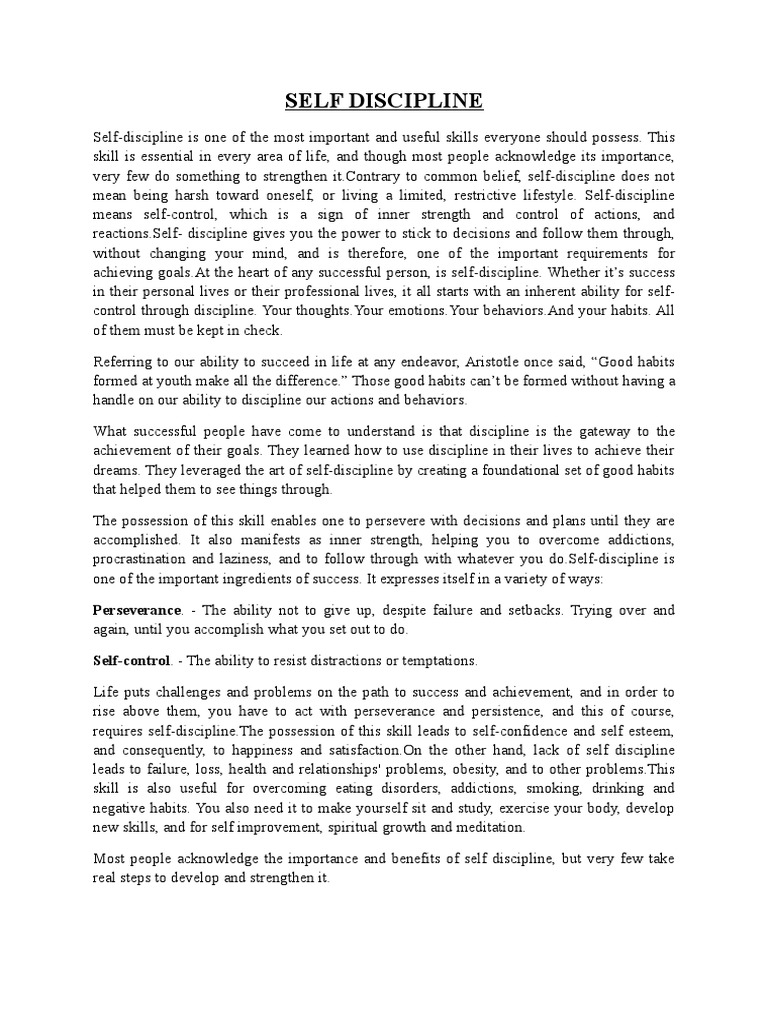 Self Discipline: Perseverance. - The Ability Not To Give Up, Despite ...