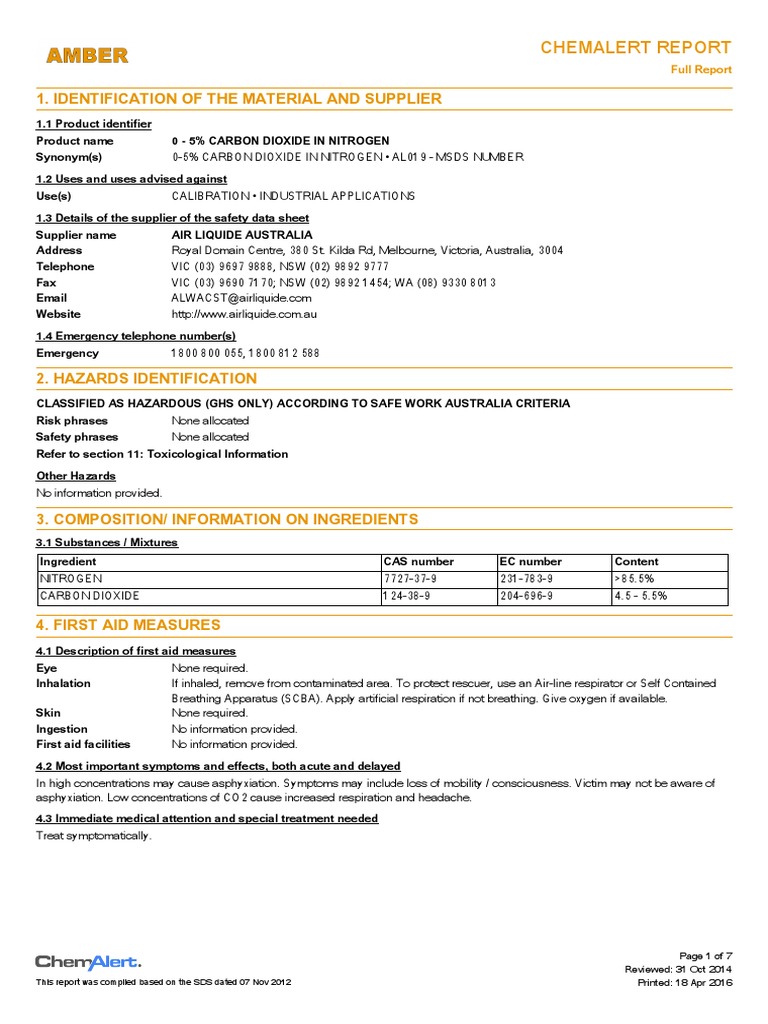 Identification of The Material and Supplier: Chemalert Report | PDF ...