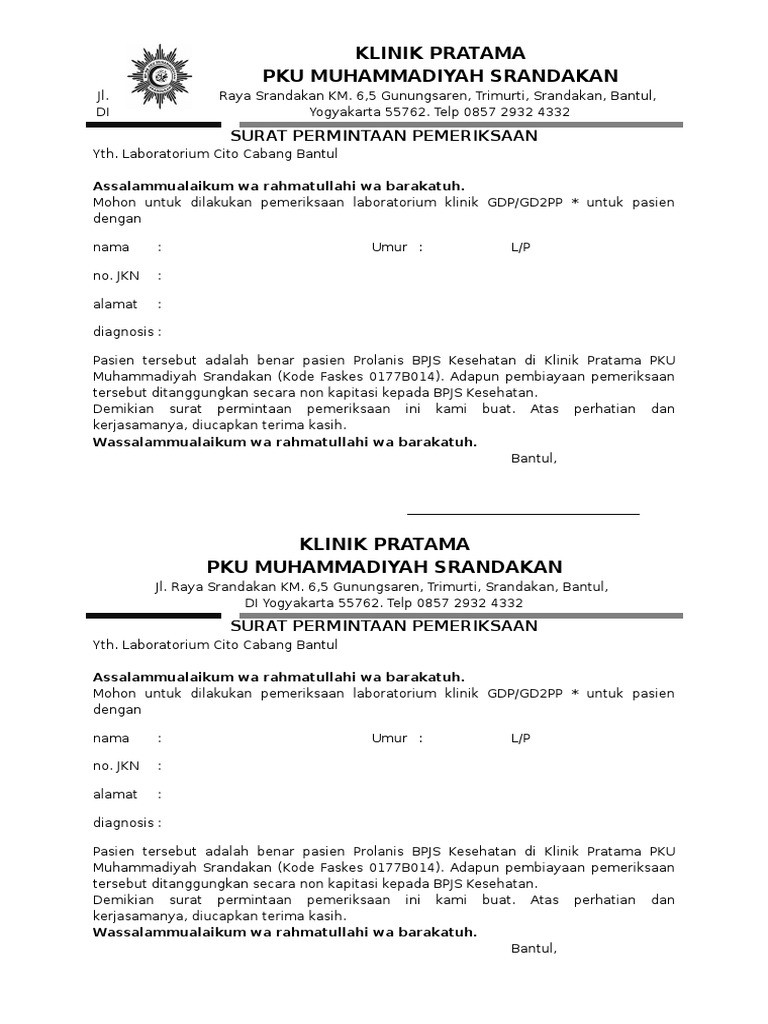 Surat Pengantar Lab Prolanis Ke Cito | PDF