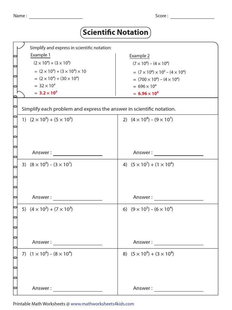 Scientific Notation Add and Subtract | PDF | Mathematical Notation ...