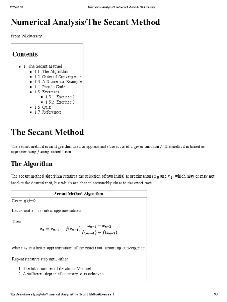 Numerical Analysis/The Secant Method | PDF | Numerical Analysis ...
