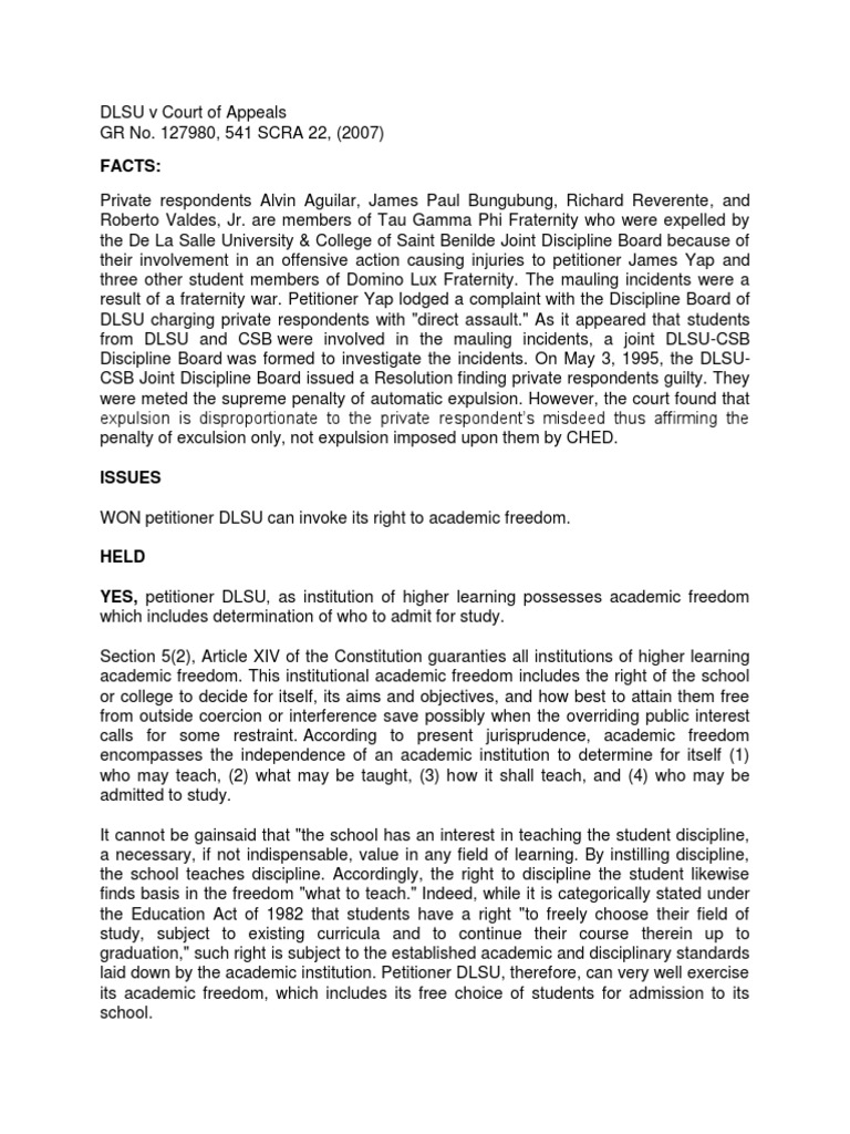DLSU Court of Appeals Academic Freedom Case | PDF | Academic Freedom ...