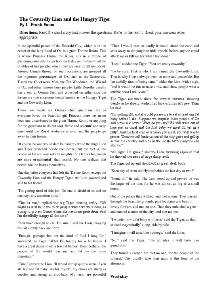 The Cowardly Lion and The Hungry Tiger | PDF | Princess Ozma | Cowardly ...