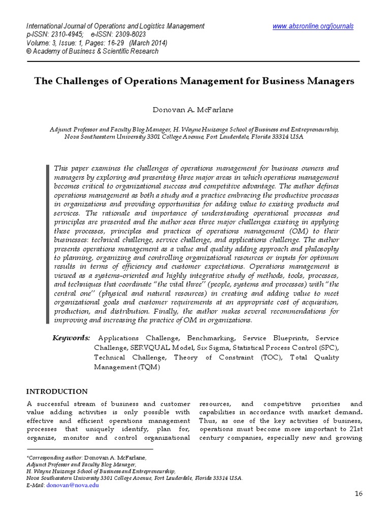 The Challenges of Operations Management For Business Managers | PDF ...