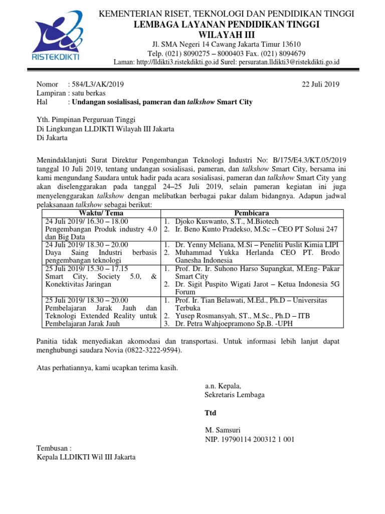 Surat Undangan Pameran Dan Talkshow Smart City | PDF