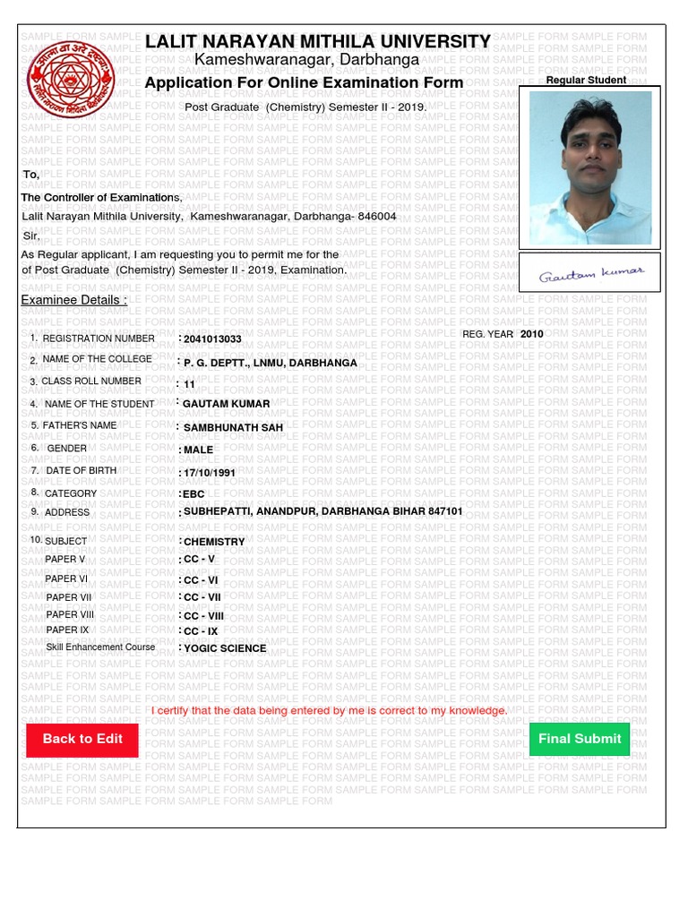 Lalit Narayan Mithila University: Application For Online Examination ...