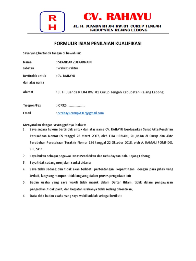 Contoh Formulir Kualifikasi | PDF