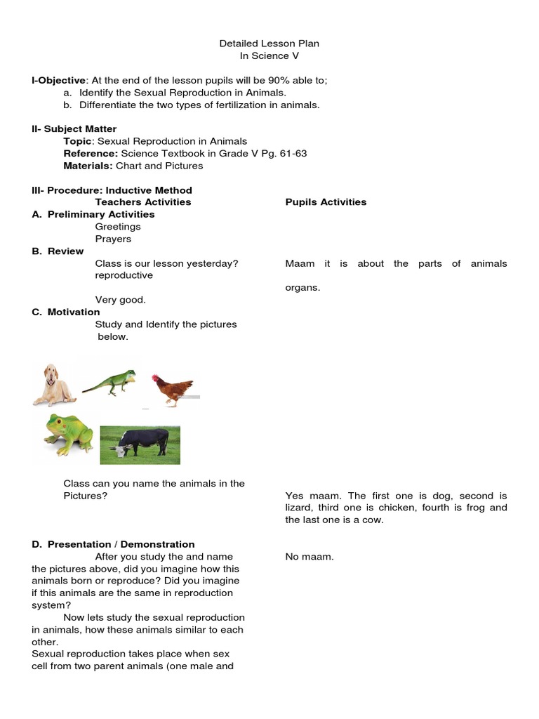 Detailed Lesson Plan | PDF | Fertilisation | Sex