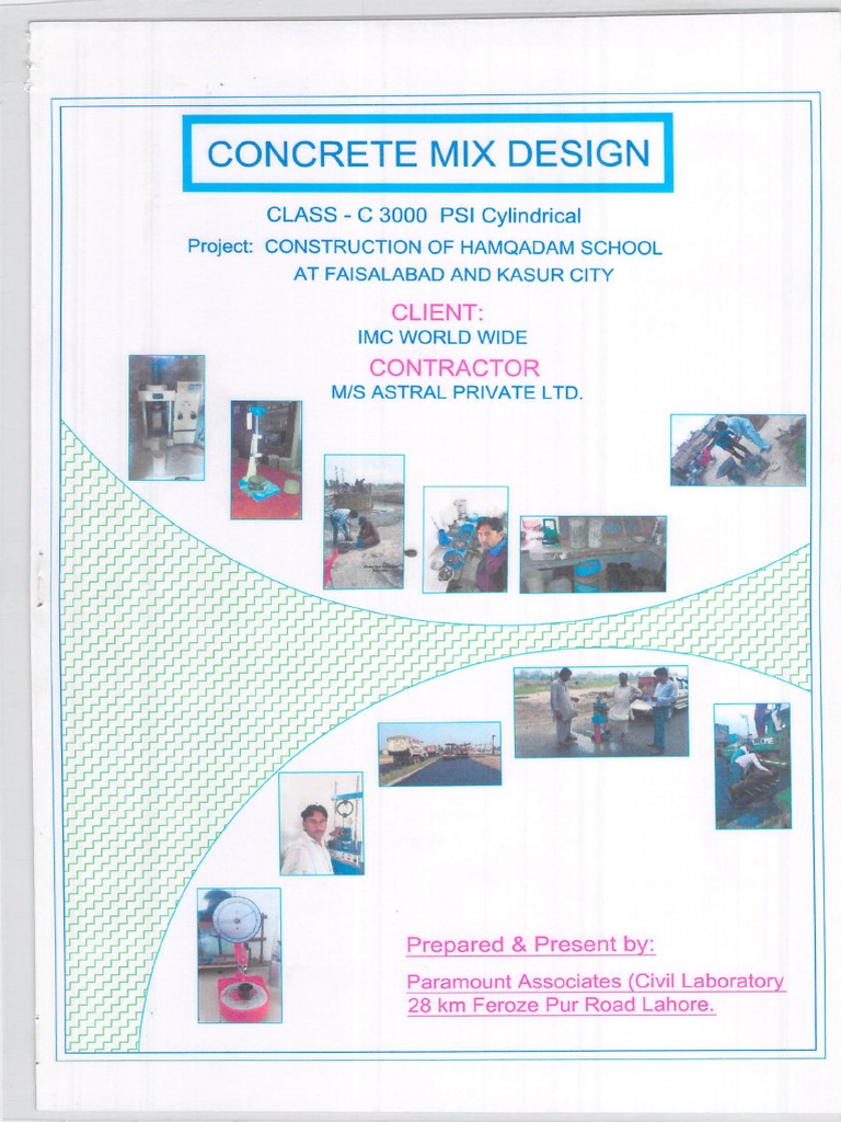 MIX Design of 3000 PSi Concrete in Pakistan | PDF
