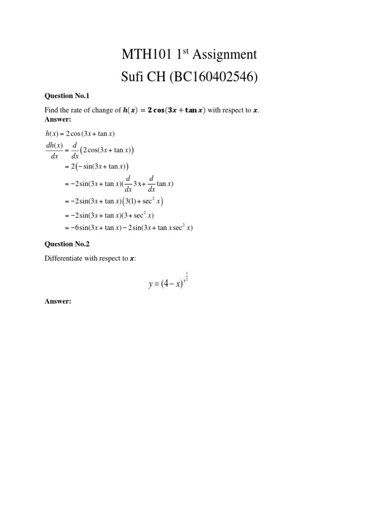 Calculus Assignment Solutions | PDF